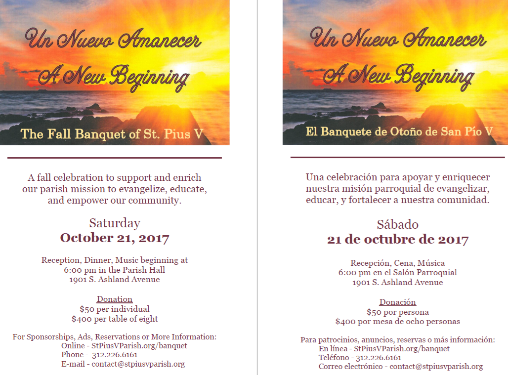 flyer information image in English and Spanish | St. Pius V Parish / La ...